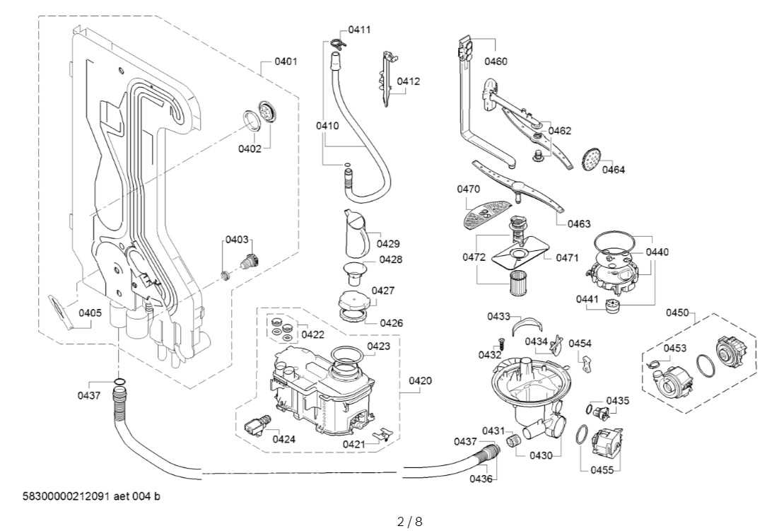 Clear visualization of Bosch dishwasher parts diagram